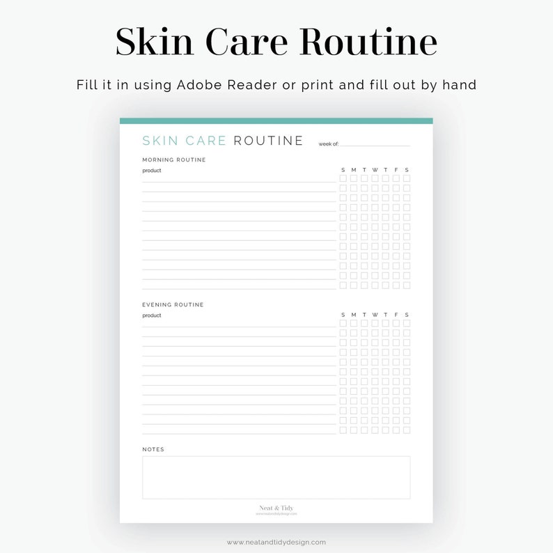 Skin Care Routine (3 Documents) - Fillable - Printable PDF - Health ...