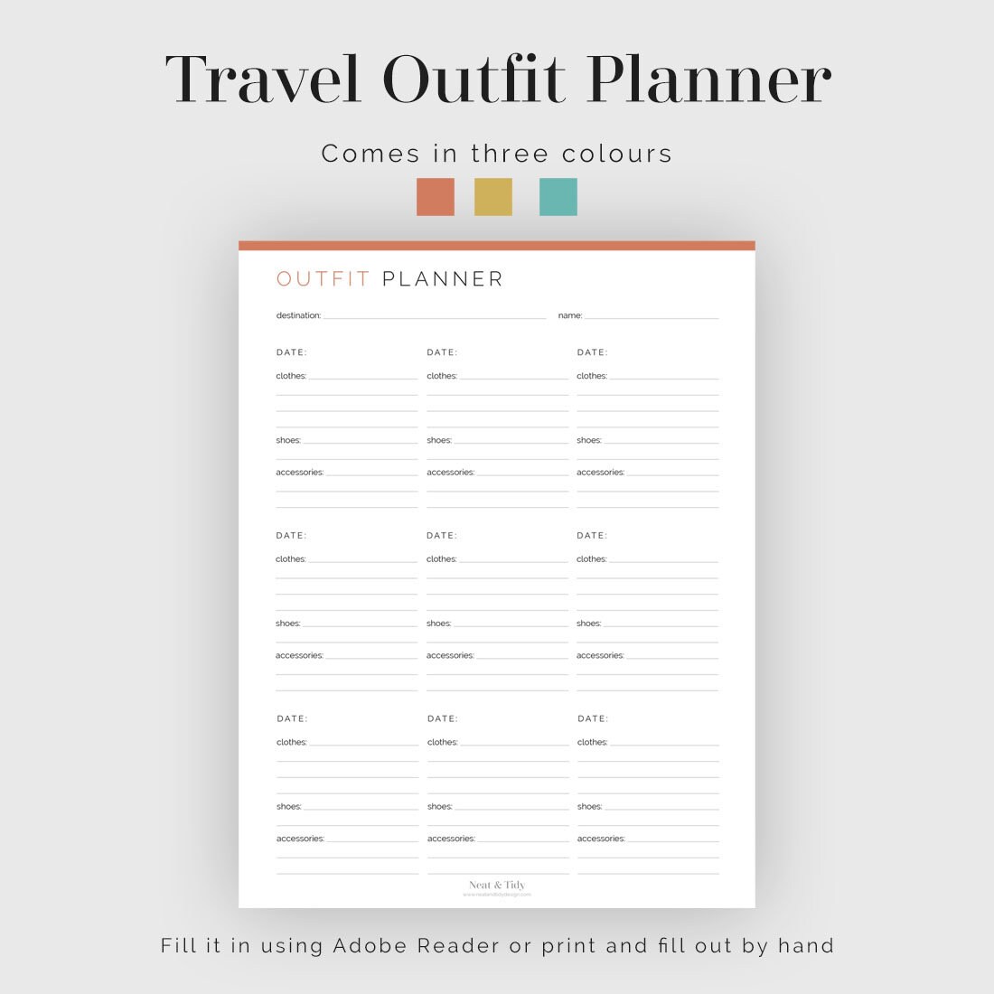 Travel Outfit Planner Fillable Travel Planner Vacation - Etsy