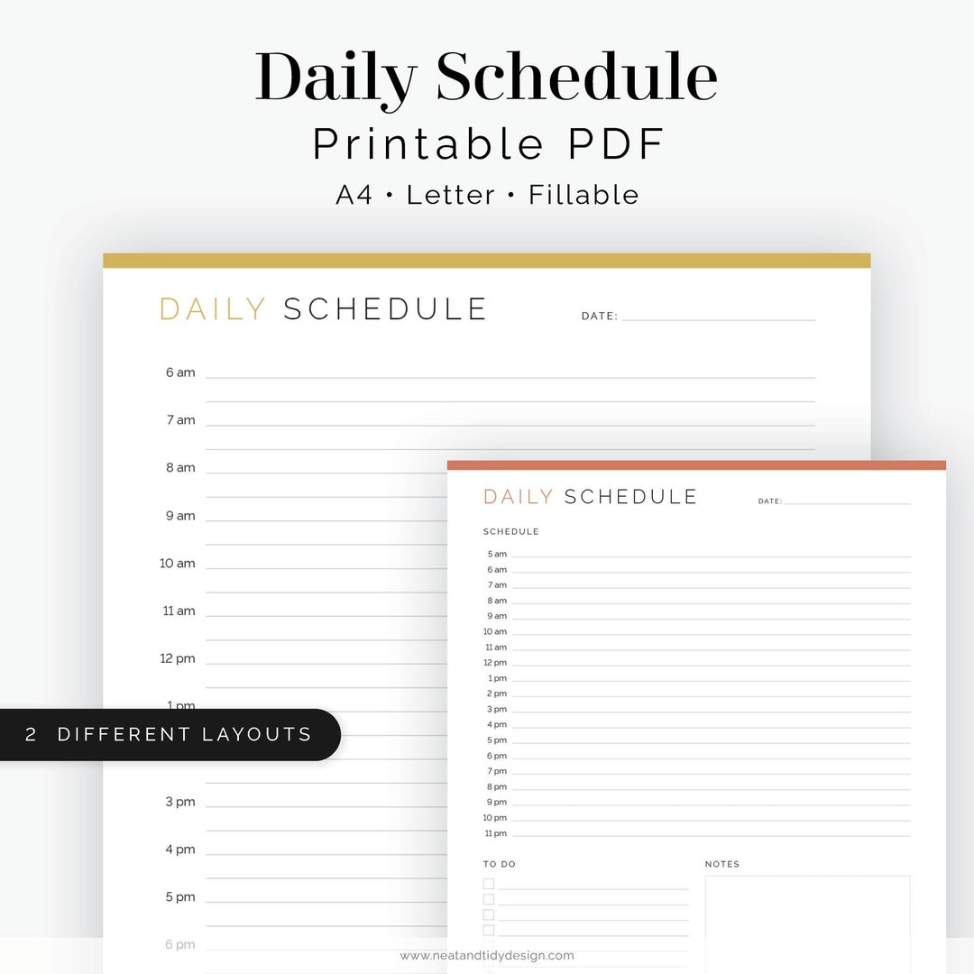 Daily Schedule (2 Layouts) - Fillable - Printable PDF - Productivity ...