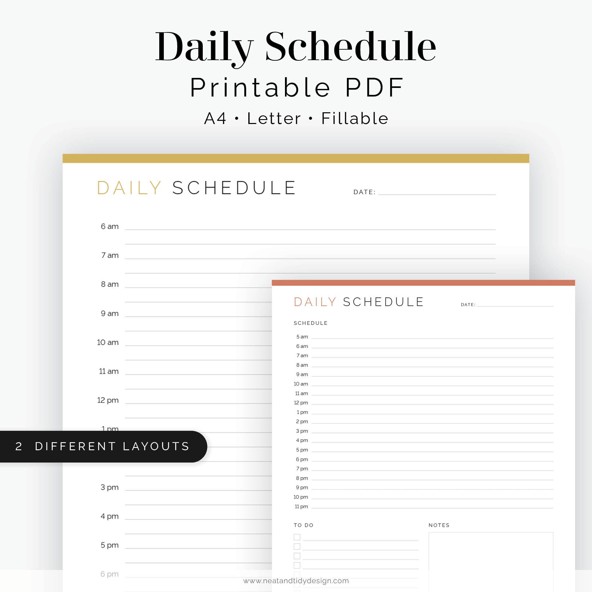 Daily Schedule 2 Layouts Fillable Printable PDF - Etsy