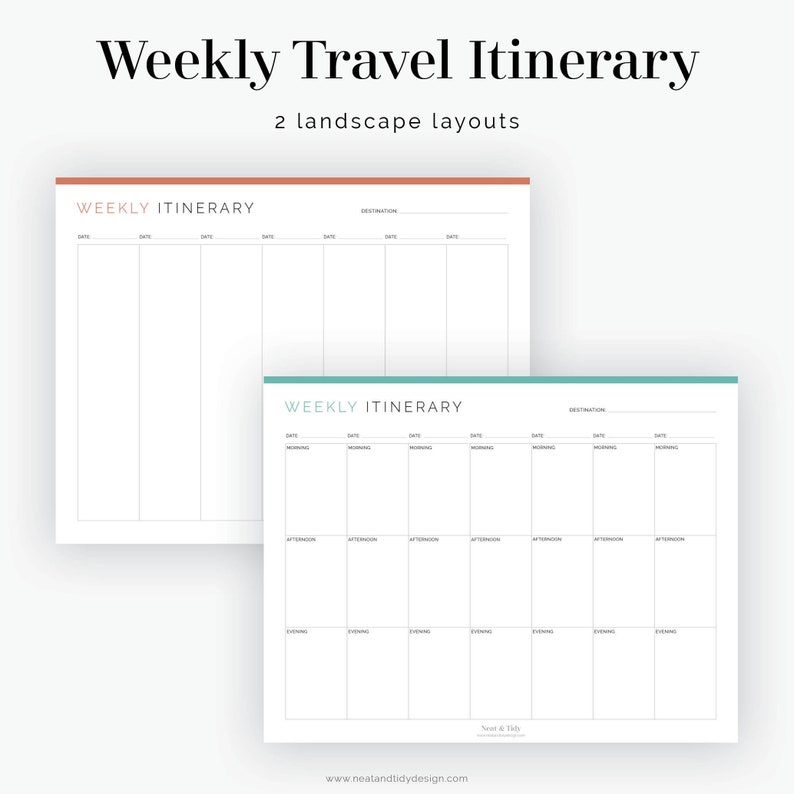 Weekly Travel Itinerary Planner - Fillable - Travel Planner, Vacation ...