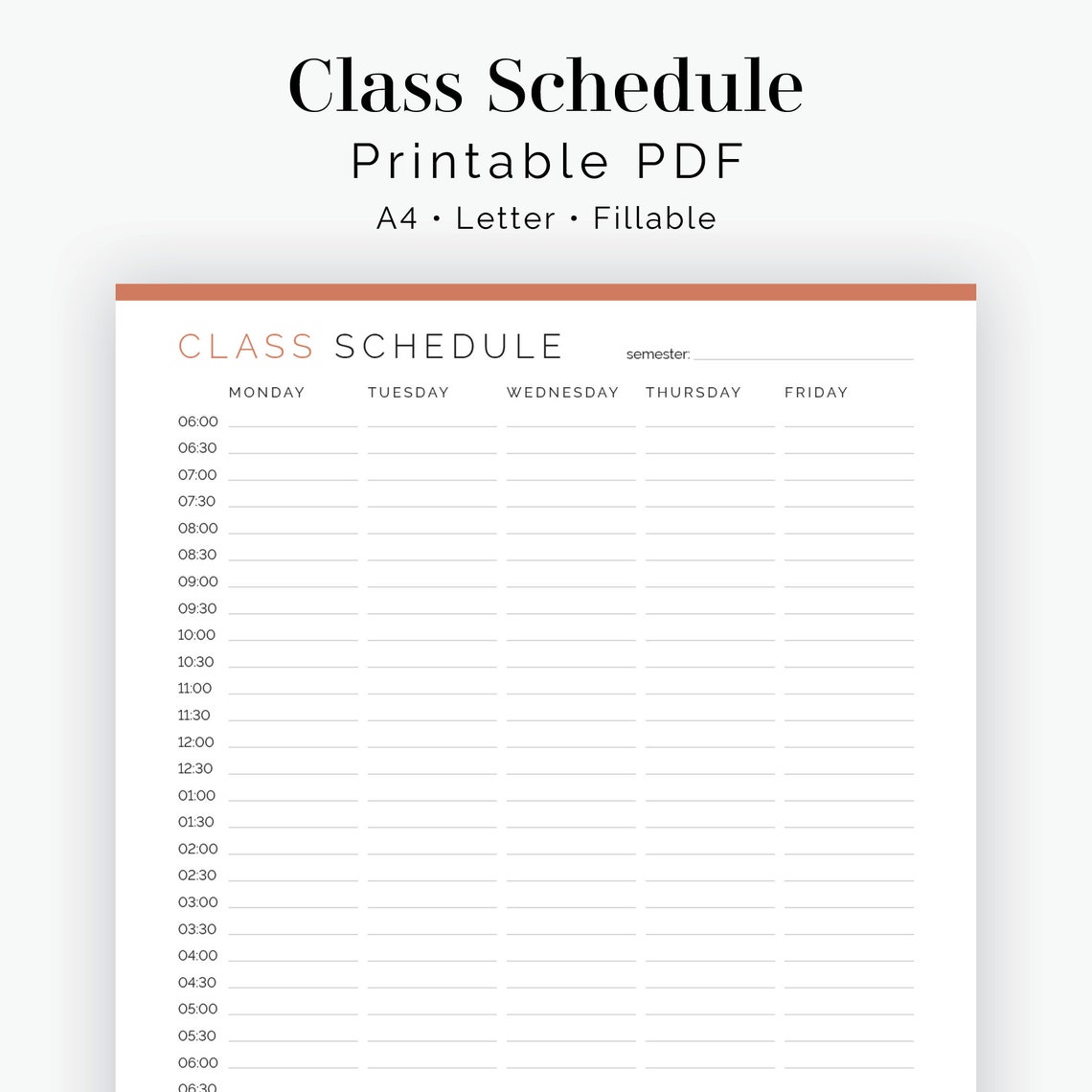 Class Schedule Fillable Printable PDF Student Planner - Etsy