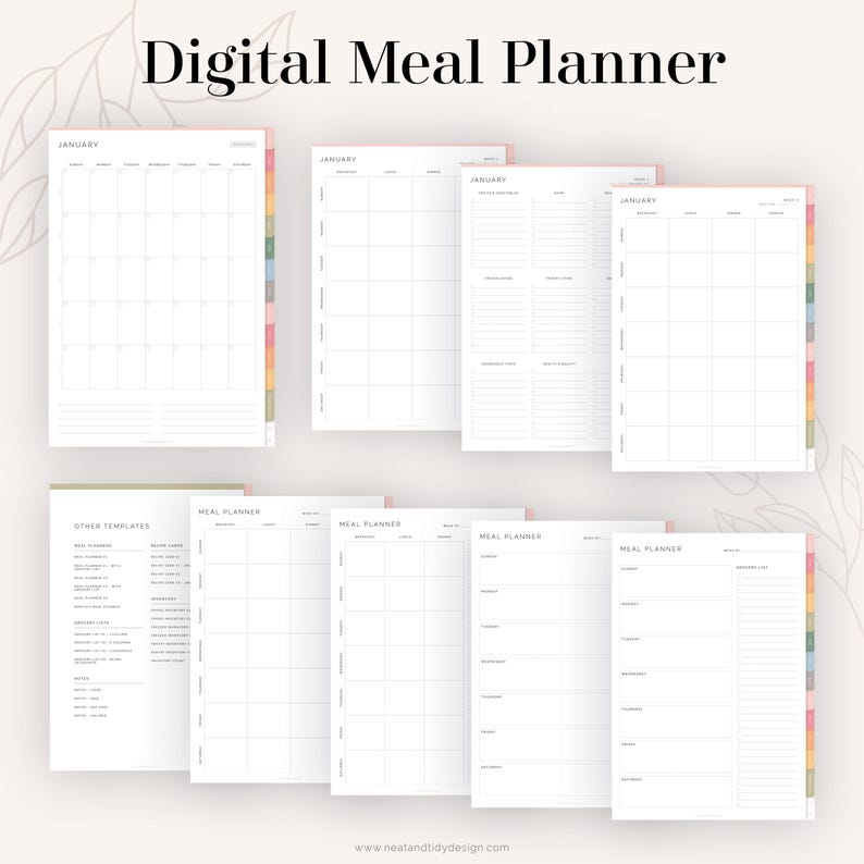 Digital Meal Planner for Goodnotes & Notability, Rainbow | Monthly ...