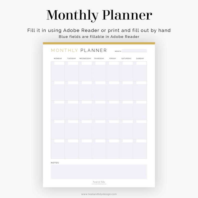 Monthly Planner V3 Fillable Time Planner, Perpetual Calendar Printable ...
