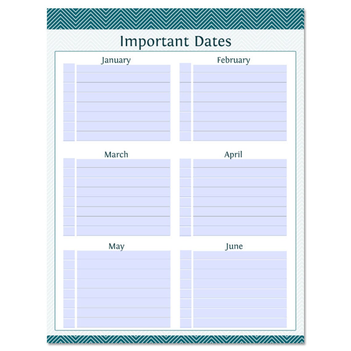 Important Dates Organizer Fillable Printable PDF Instant Download - Etsy
