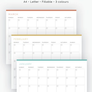 12 Month Perpetual Calendar - Fillable - Printable PDF - Business ...