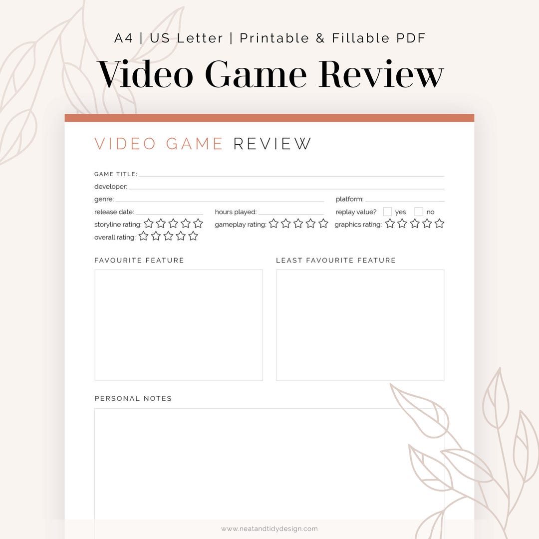 Video Game Review Template PDF | Printable Gaming Journal - Fillable ...