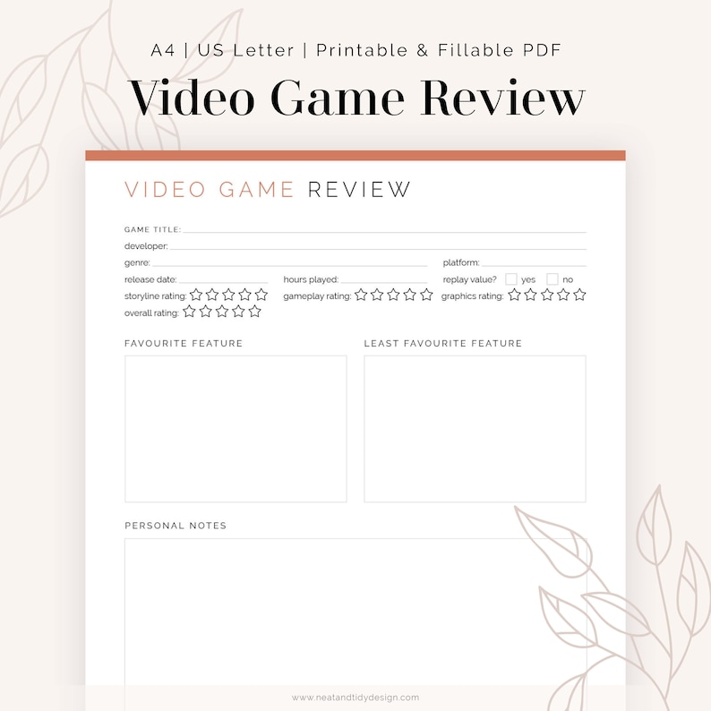 Video Game Review Template PDF | Printable Gaming Journal - Fillable ...