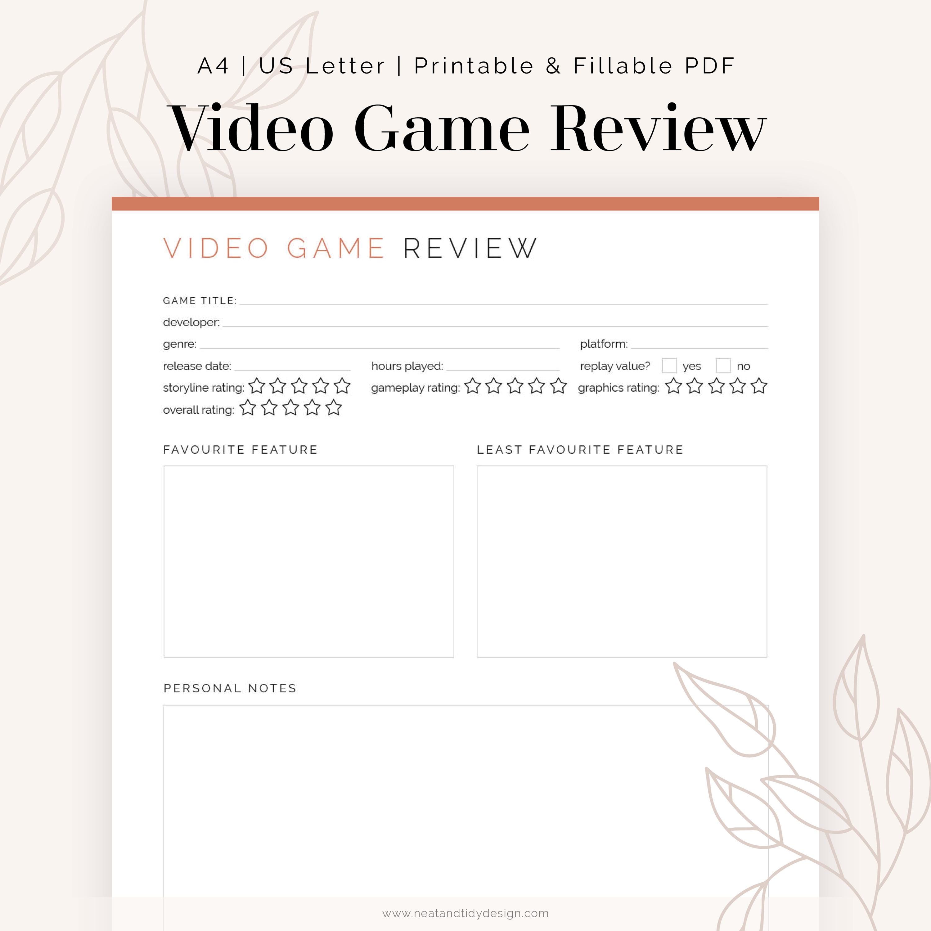 Video Game Review Template PDF | Printable Gaming Journal - Fillable ...