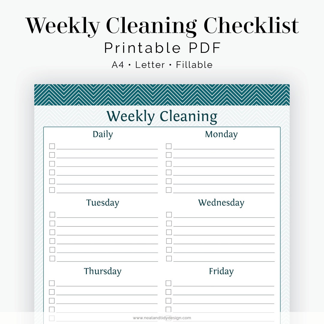Weekly Cleaning Checklist - Fillable - Prefilled and Empty Version ...