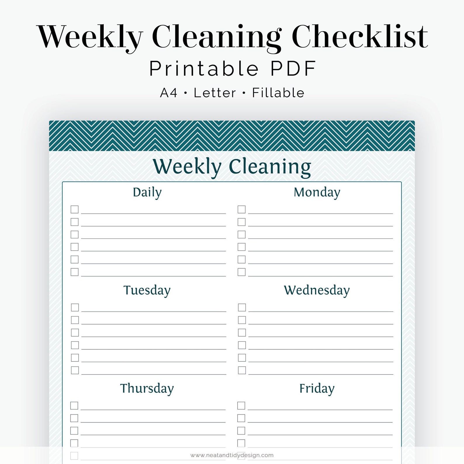 Weekly Cleaning Checklist - Fillable - Prefilled and Empty Version ...