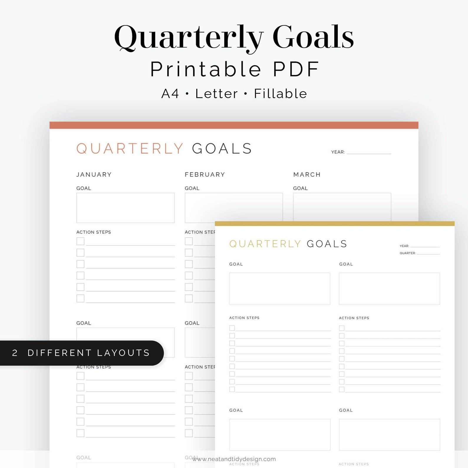 Quarterly Goals (2 Layouts) - Fillable - Printable PDF - New Year ...