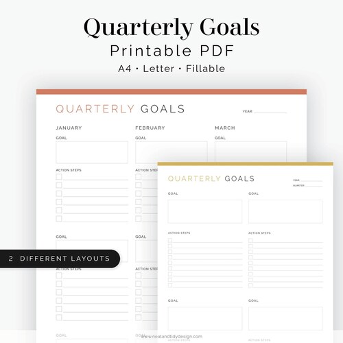 Quarterly Goals 2 Layouts Fillable Printable PDF New - Etsy