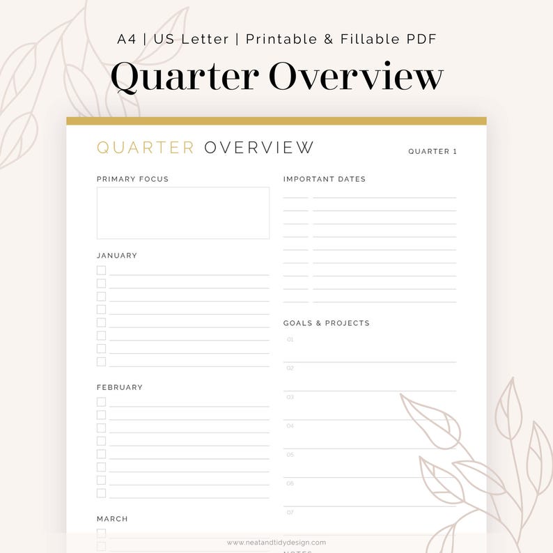 Quarter Overview | Fillable and Printable PDF - Productivity Overview ...
