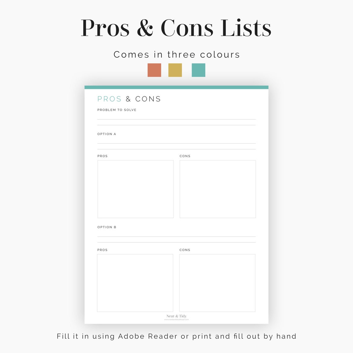 Pros and Cons Lists (2 Layouts) - Fillable - Printable PDF - Decision ...