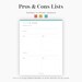 Pros and Cons Lists (2 Layouts) - Fillable - Printable PDF - Decision ...