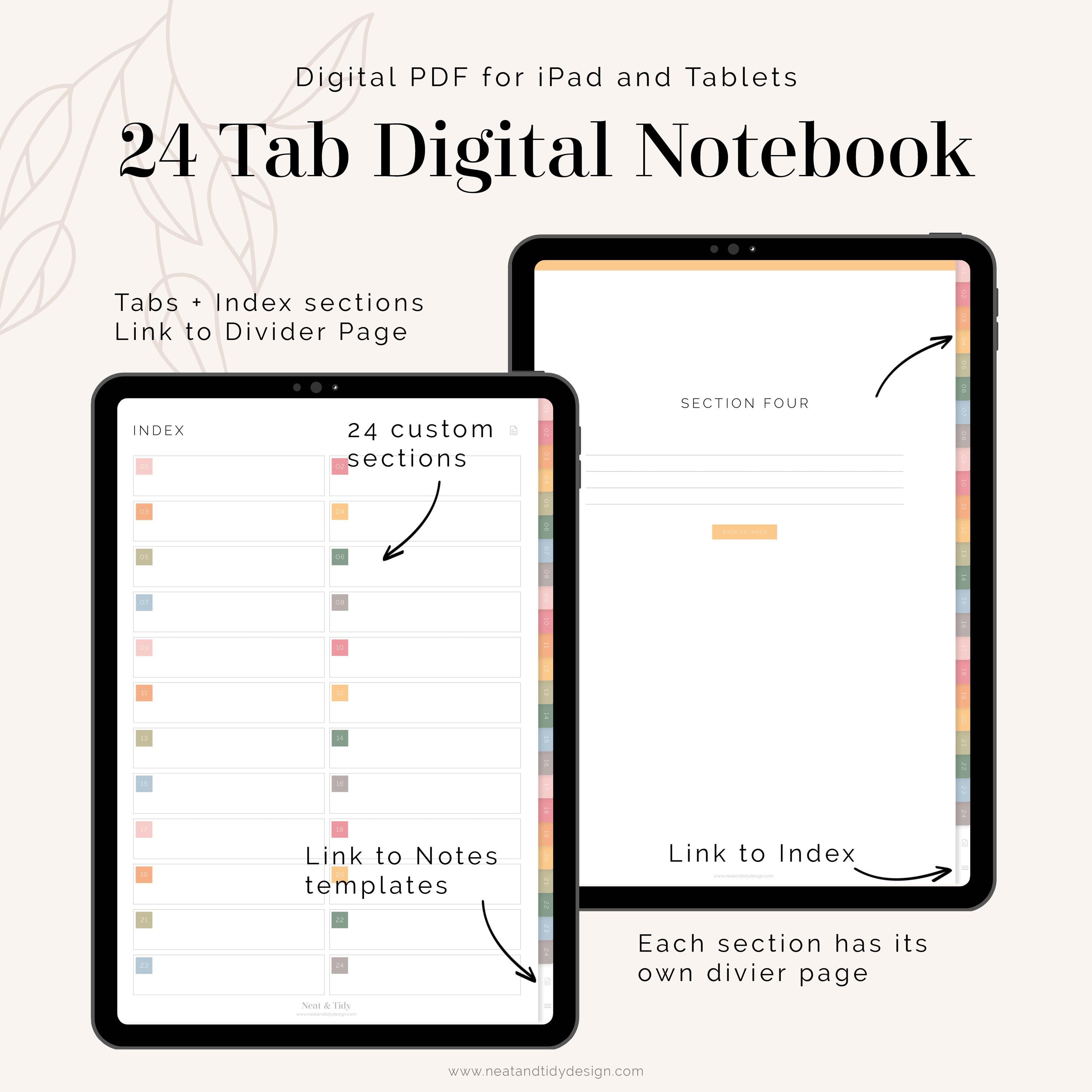 Digital 24-tab Notebook for Goodnotes (portrait) - 24 Hyperlinked Tabs ...