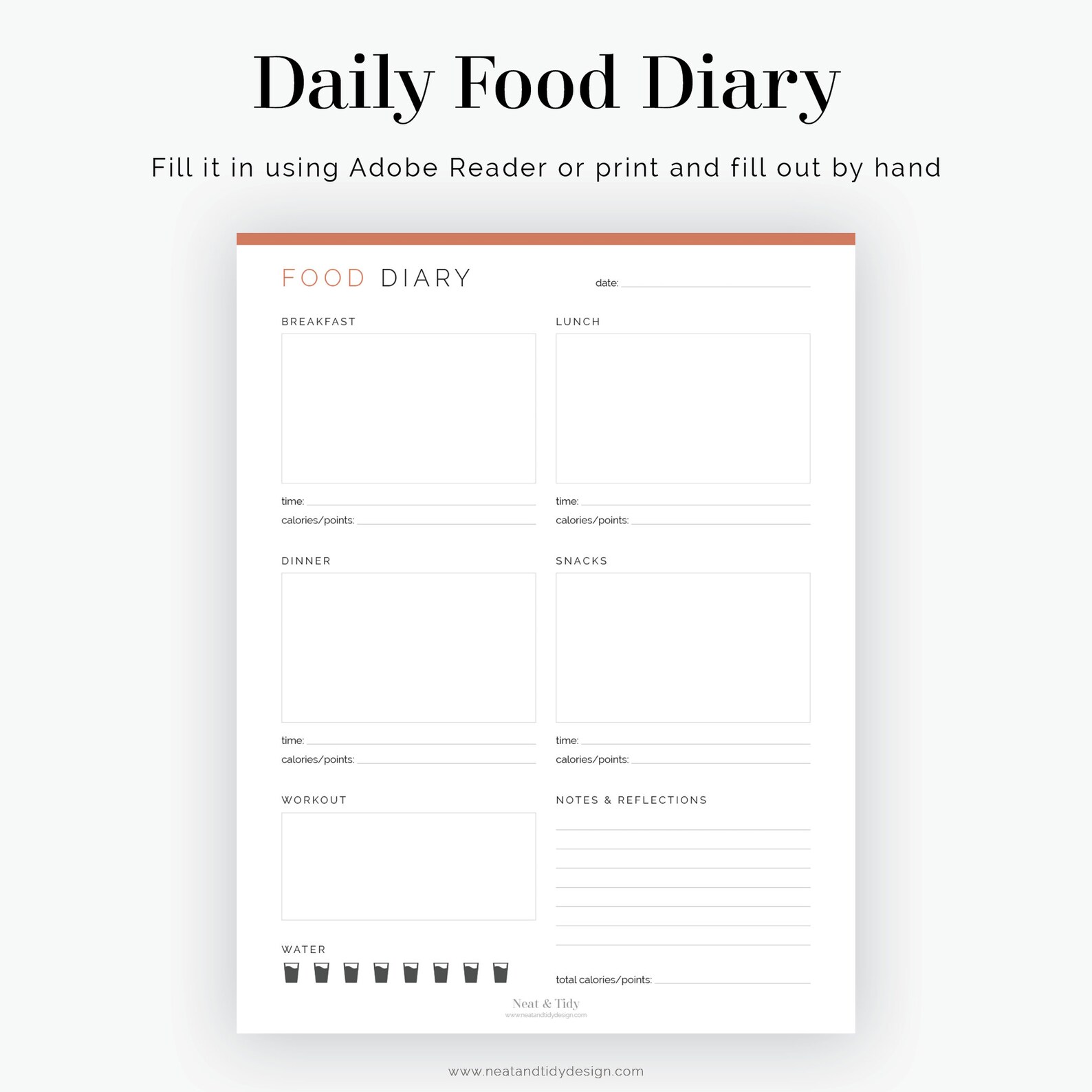 Daily Food Diary 2 Layouts Fillable Printable PDF Etsy