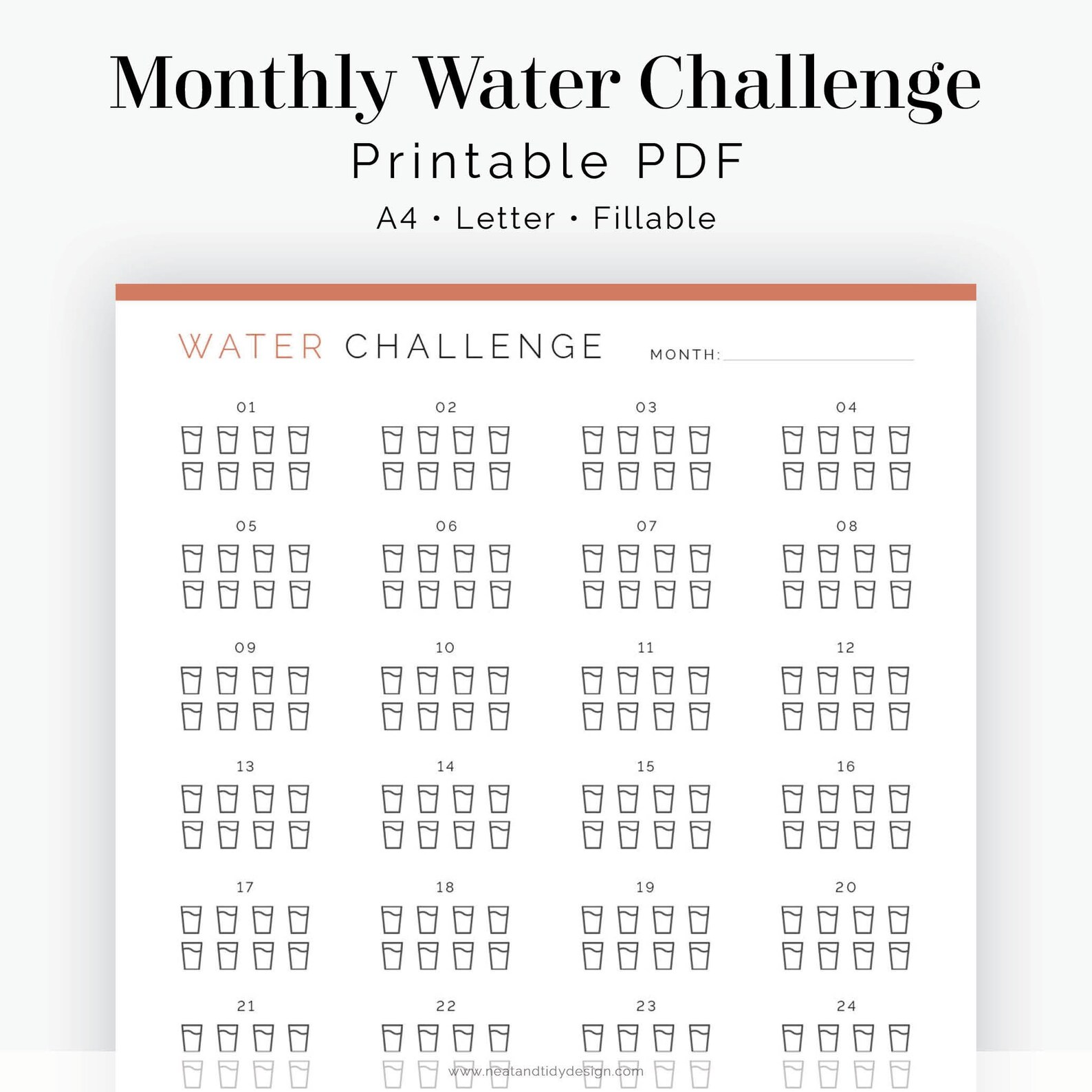 Monthly Water Challenge - Fillable - Printable PDF - Hydration Tracker ...