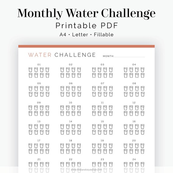 Monthly Water Challenge Fillable Printable PDF Hydration - Etsy