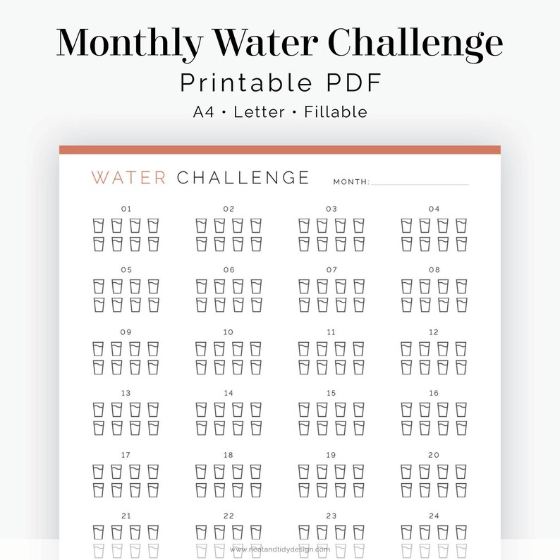 Monthly Water Challenge Fillable Printable PDF Hydration - Etsy
