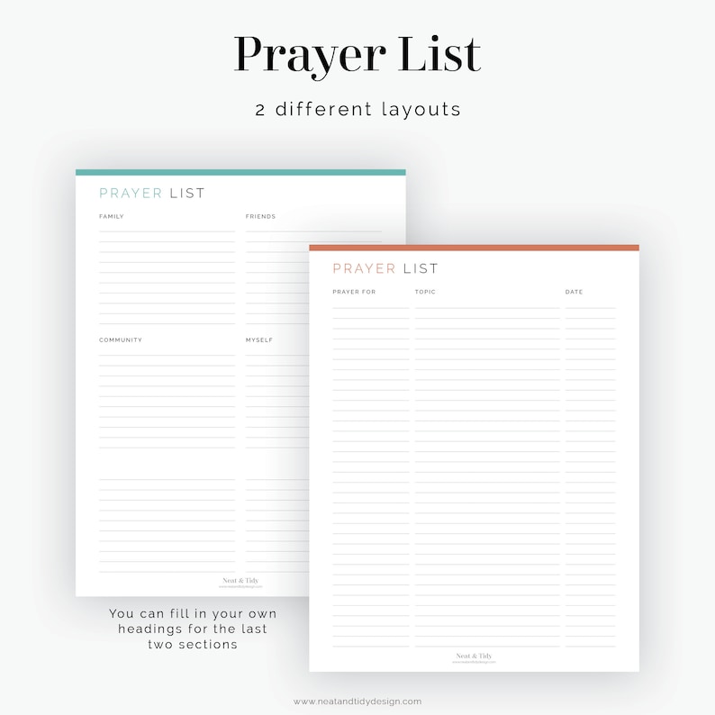 Prayer List (2 Layouts) - Fillable - Printable PDF - Daily Devotional ...
