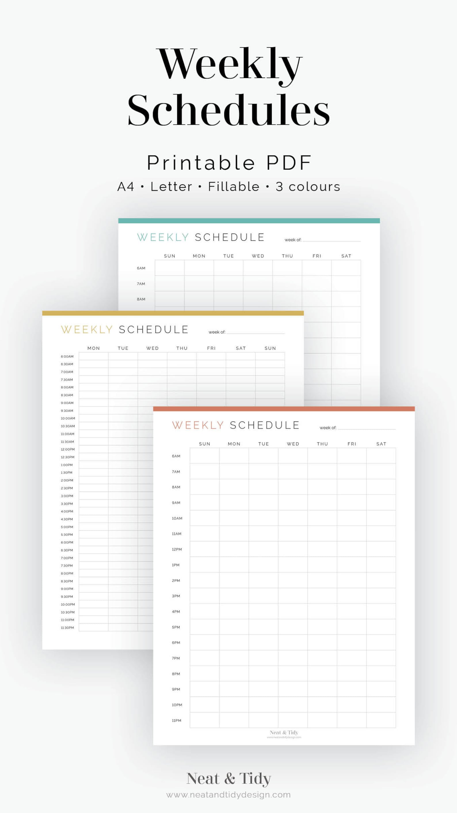 Weekly Schedule 2 Layouts Fillable Printable PDF Weekly Planner, Hourly ...