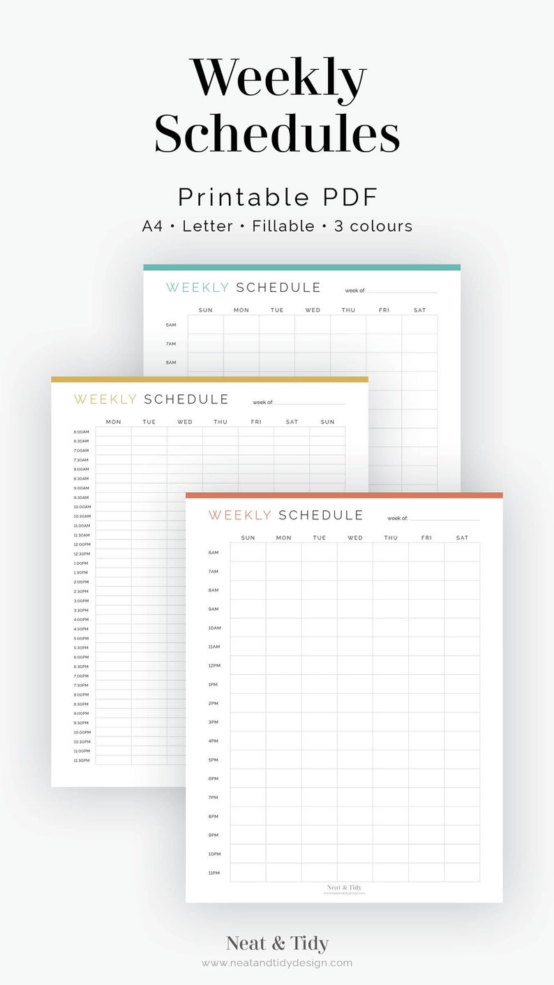 Weekly Schedule 2 Layouts Fillable Printable PDF - Etsy