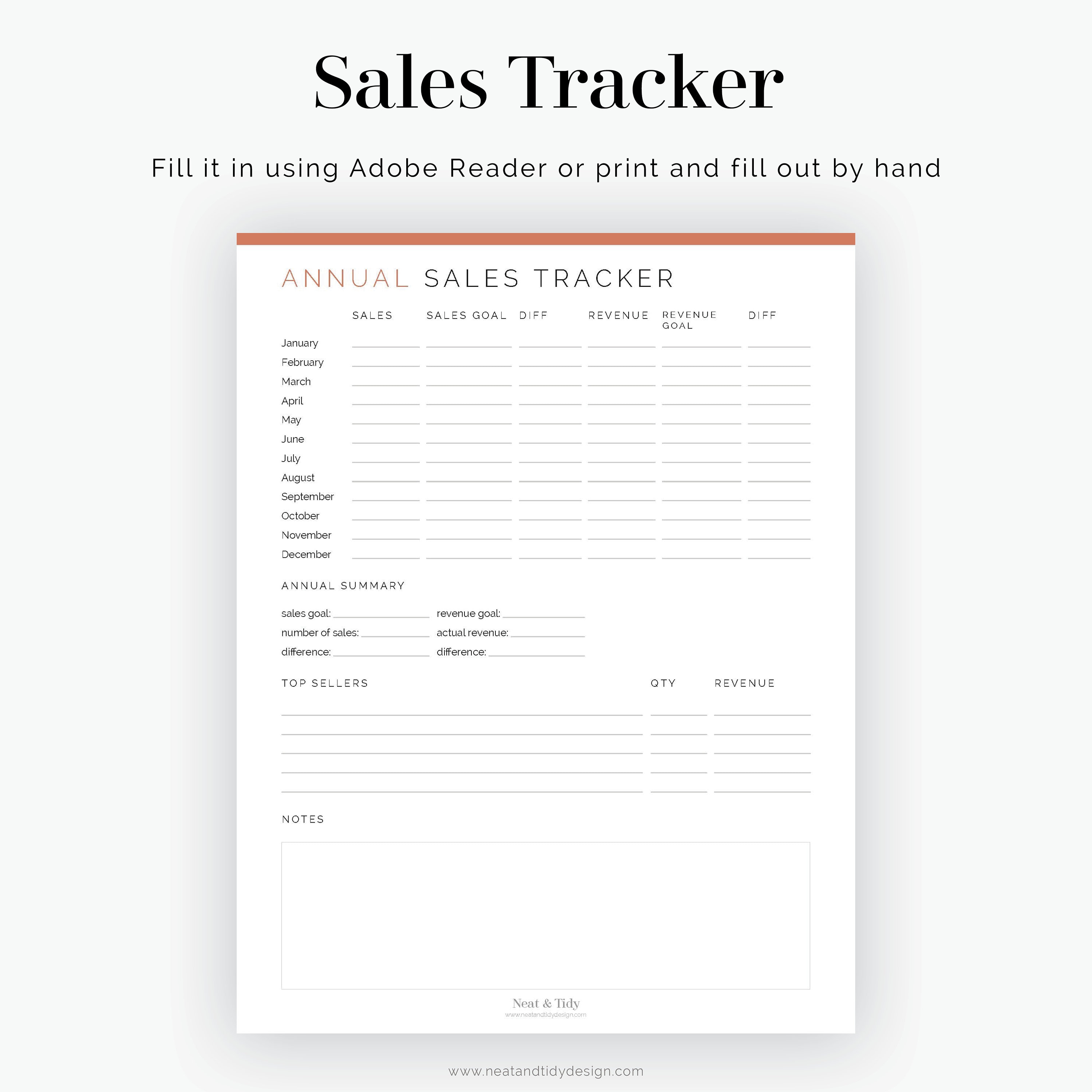 Sales Tracker annual & Monthly Fillable Printable PDF Business Planner ...
