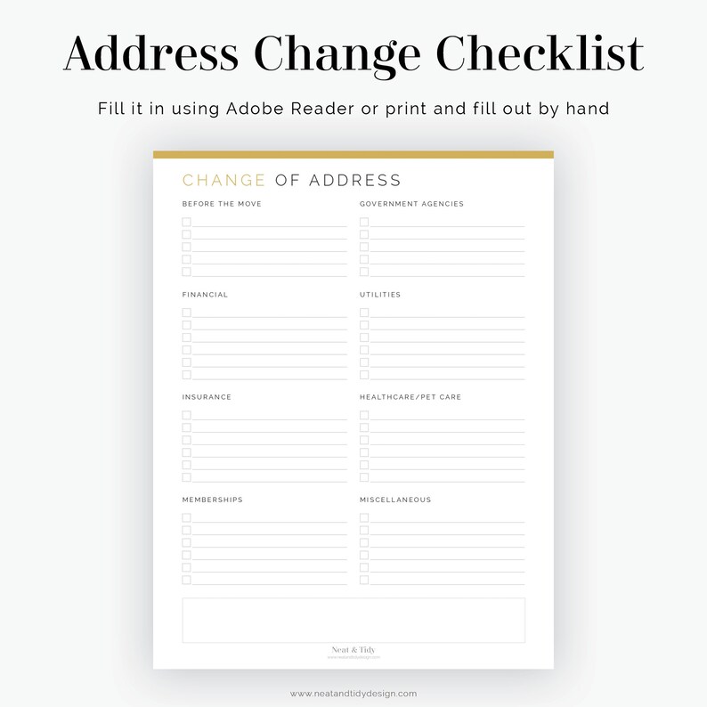 Change of Address Checklist - Fillable - Moving Planner - Printable ...