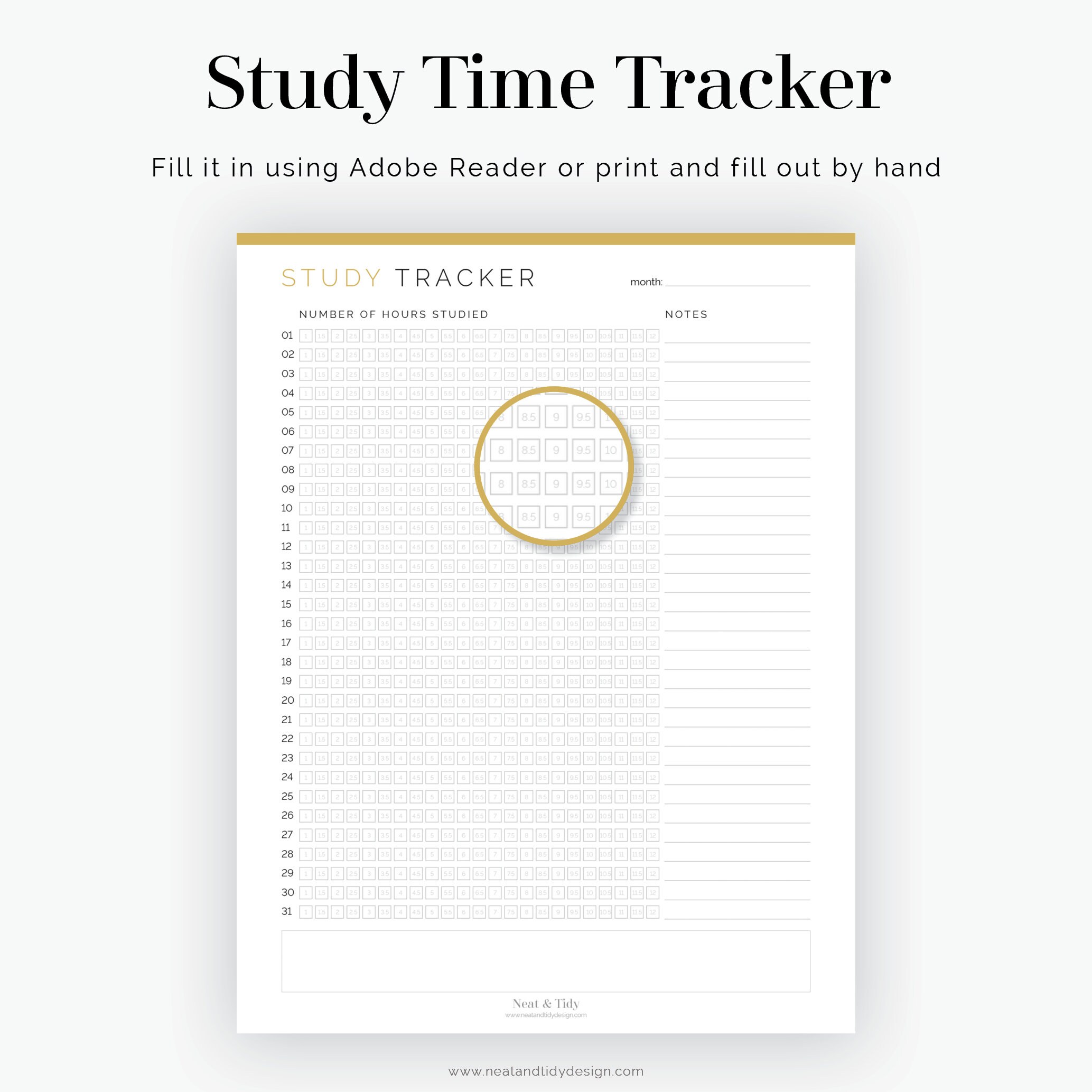 Study Time Tracker Fillable Printable PDF Student Planner, High School ...