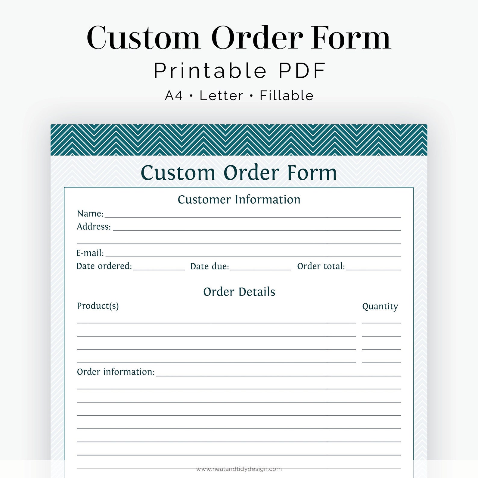 Custom Order Form - Fillable - Business Planner Chevron - Printable ...