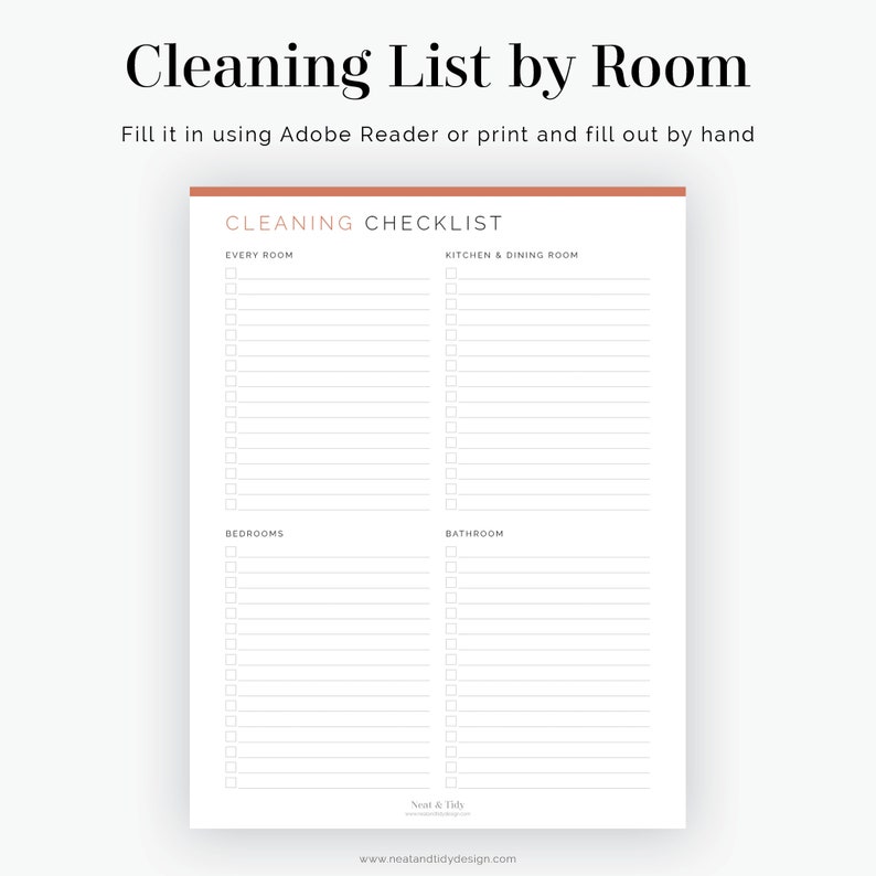 Cleaning Checklist by Room Fillable Printable PDF - Etsy