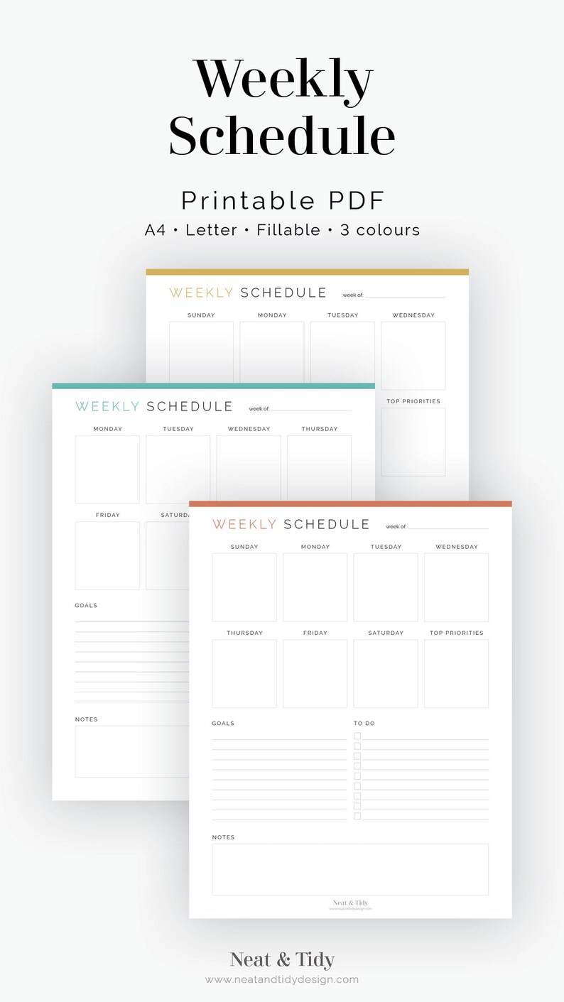 Weekly Schedule Fillable Printable PDF Academic Planner, Education Time ...