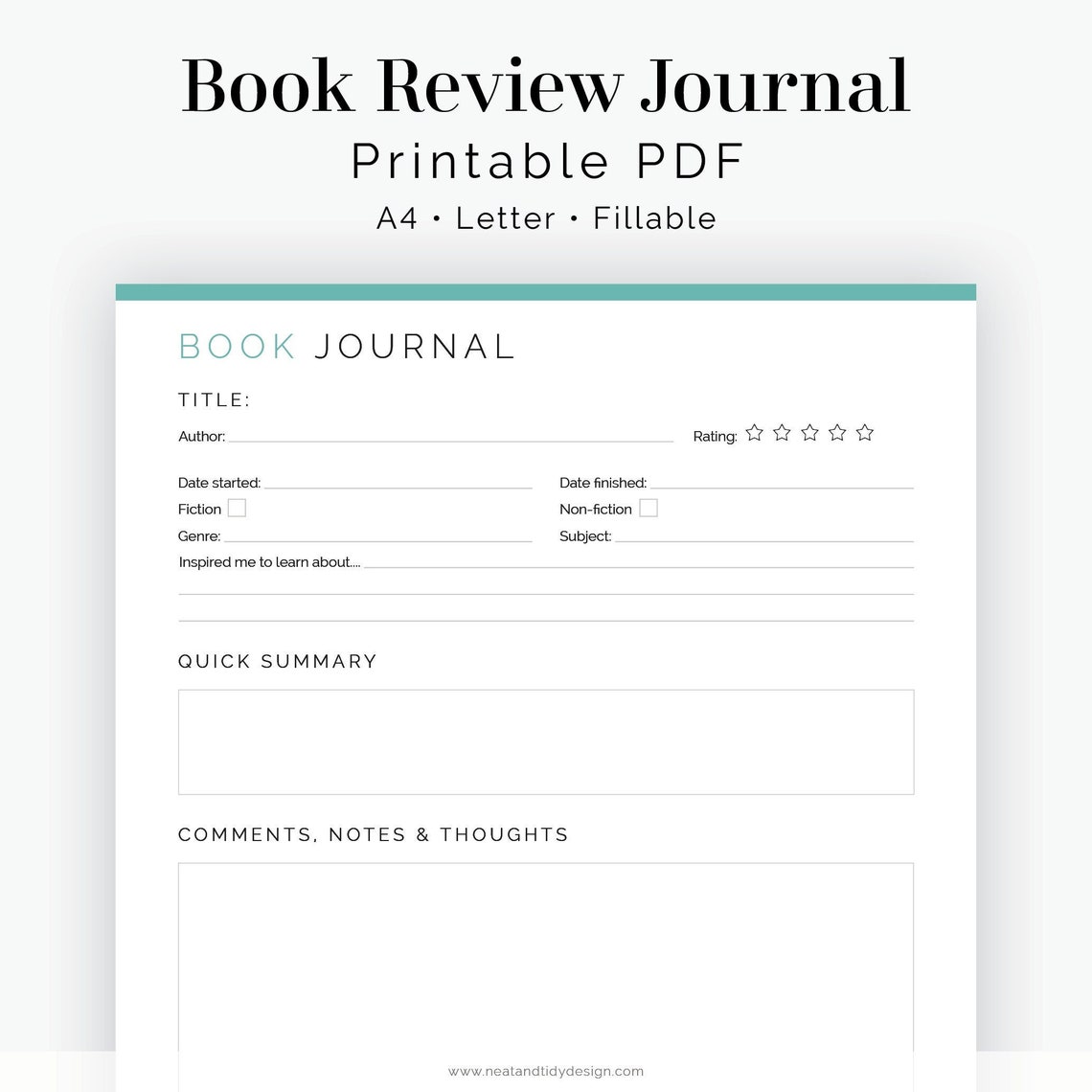 Book Review Journal, Book Log - Fillable - Printable PDF - Part of the ...