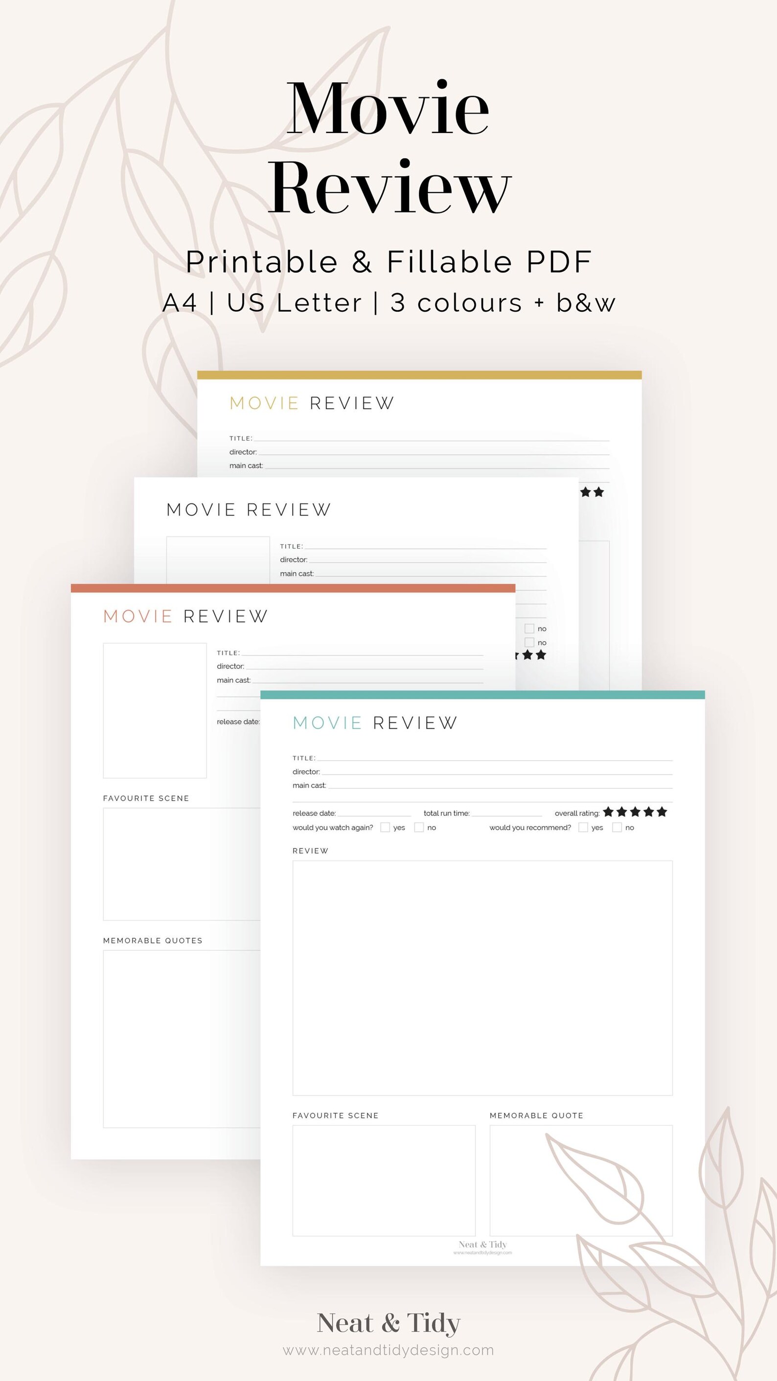 Movie Review Template: Printable & Fillable Film Journal (PDF) - Etsy