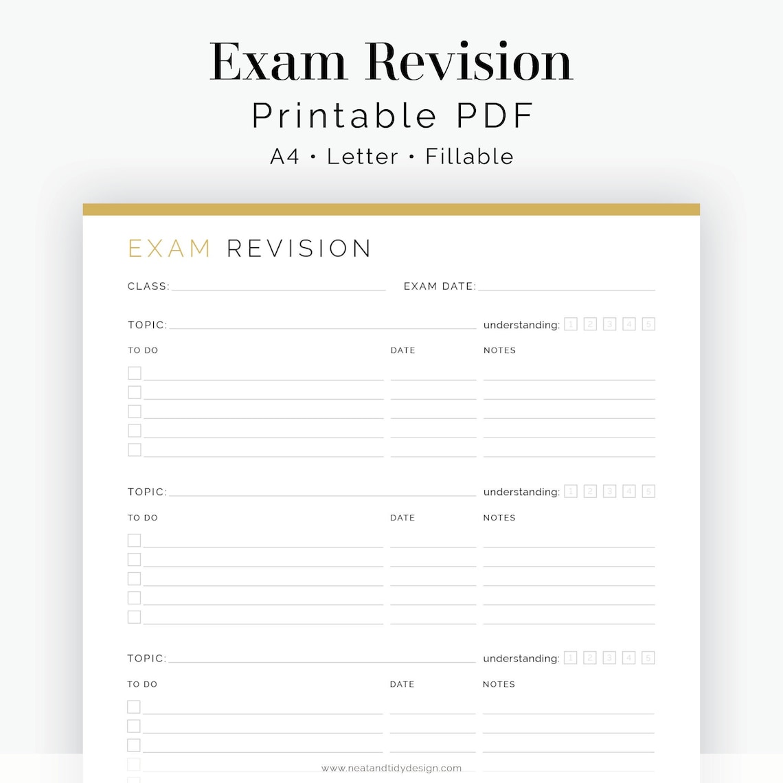 Exam Revision Planner Fillable Printable PDF Student Planner, High ...