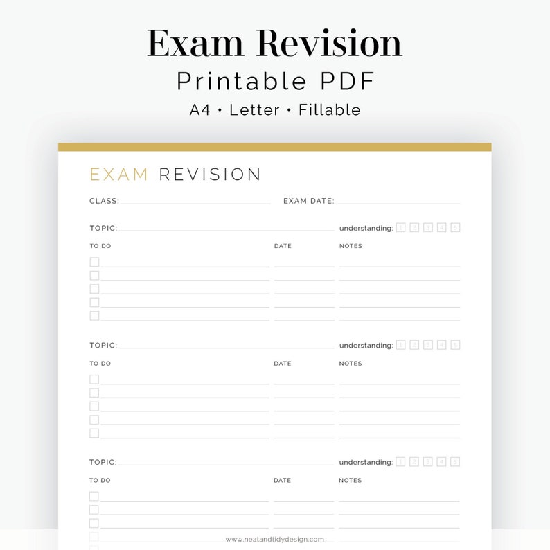 Exam Revision Planner - Fillable - Printable PDF - Student Planner ...