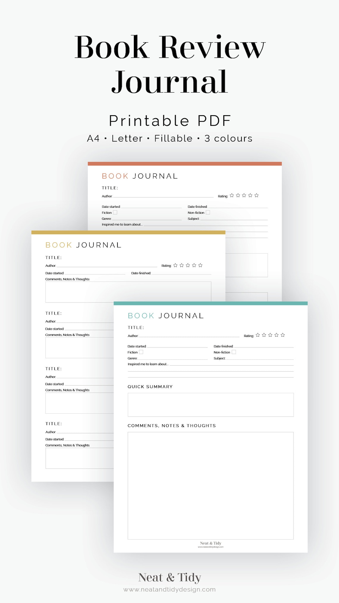 Book Review Journal Book Log Fillable Printable PDF | Etsy