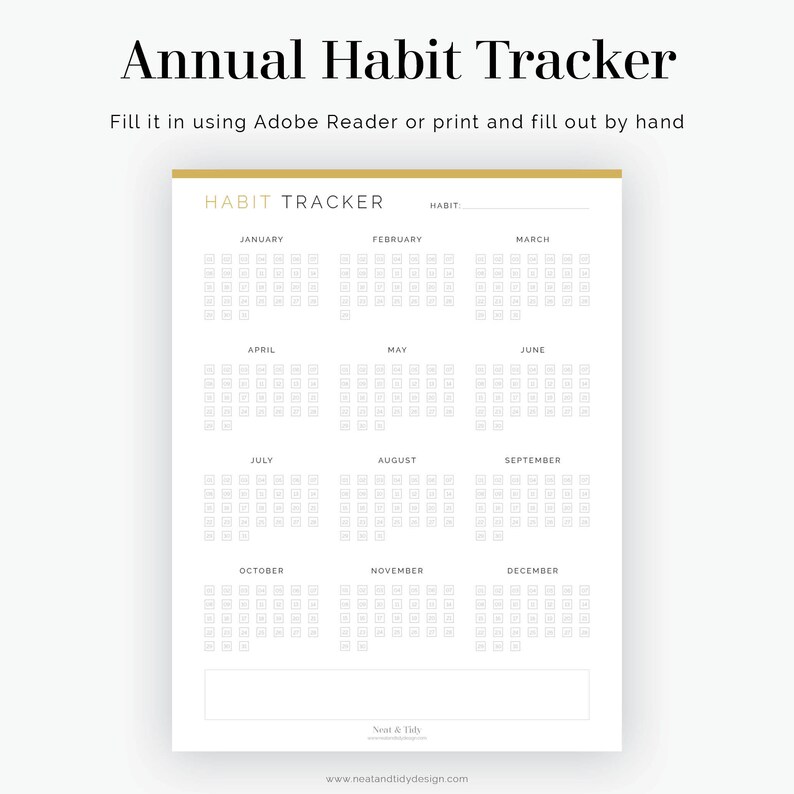 Annual Habit Tracker 2 Layouts Fillable Printable PDF - Etsy