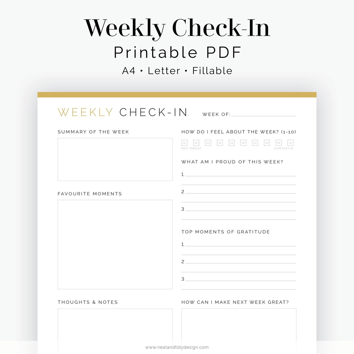 Weekly Check-in Journal Page Fillable Printable PDF - Etsy