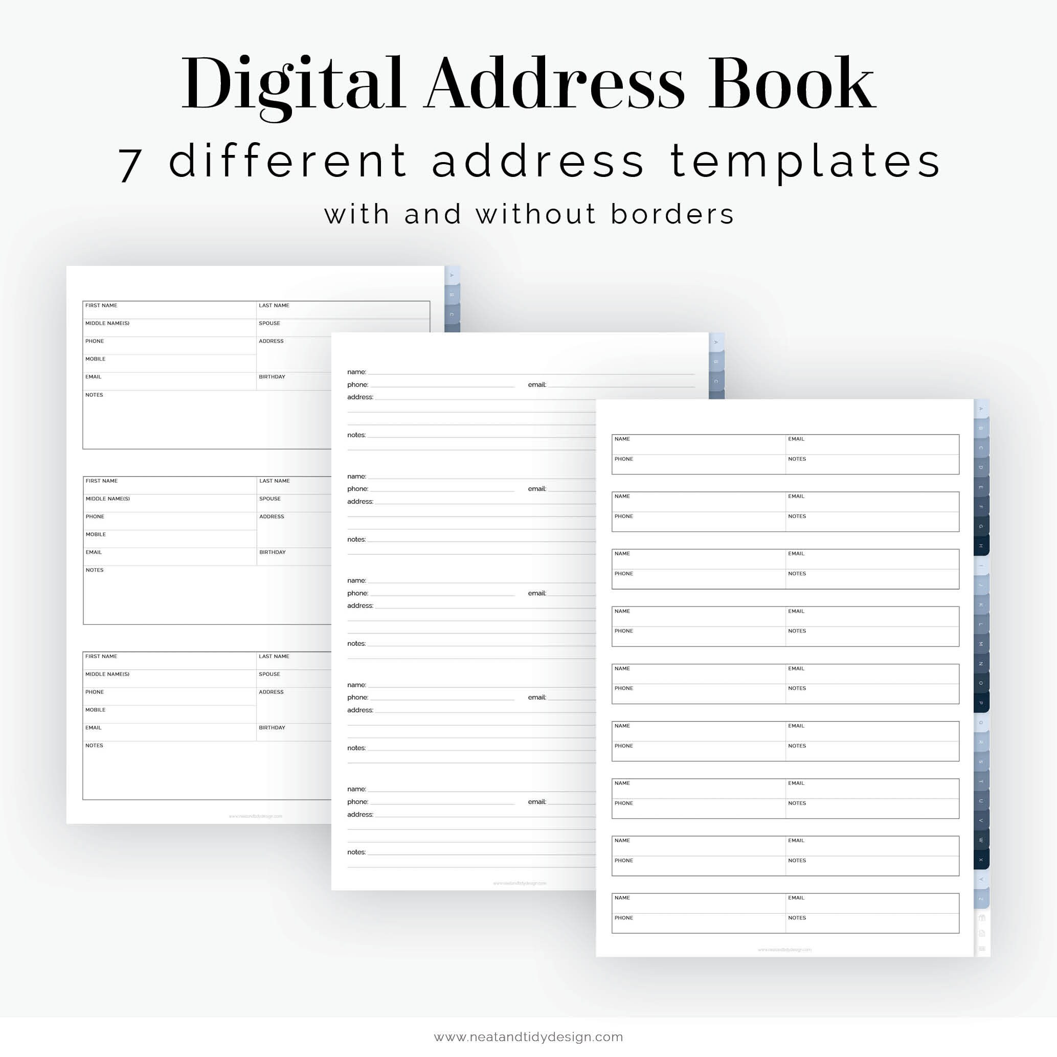 Digital Address Book for Goodnotes & Notability blue Hyperlinked ...