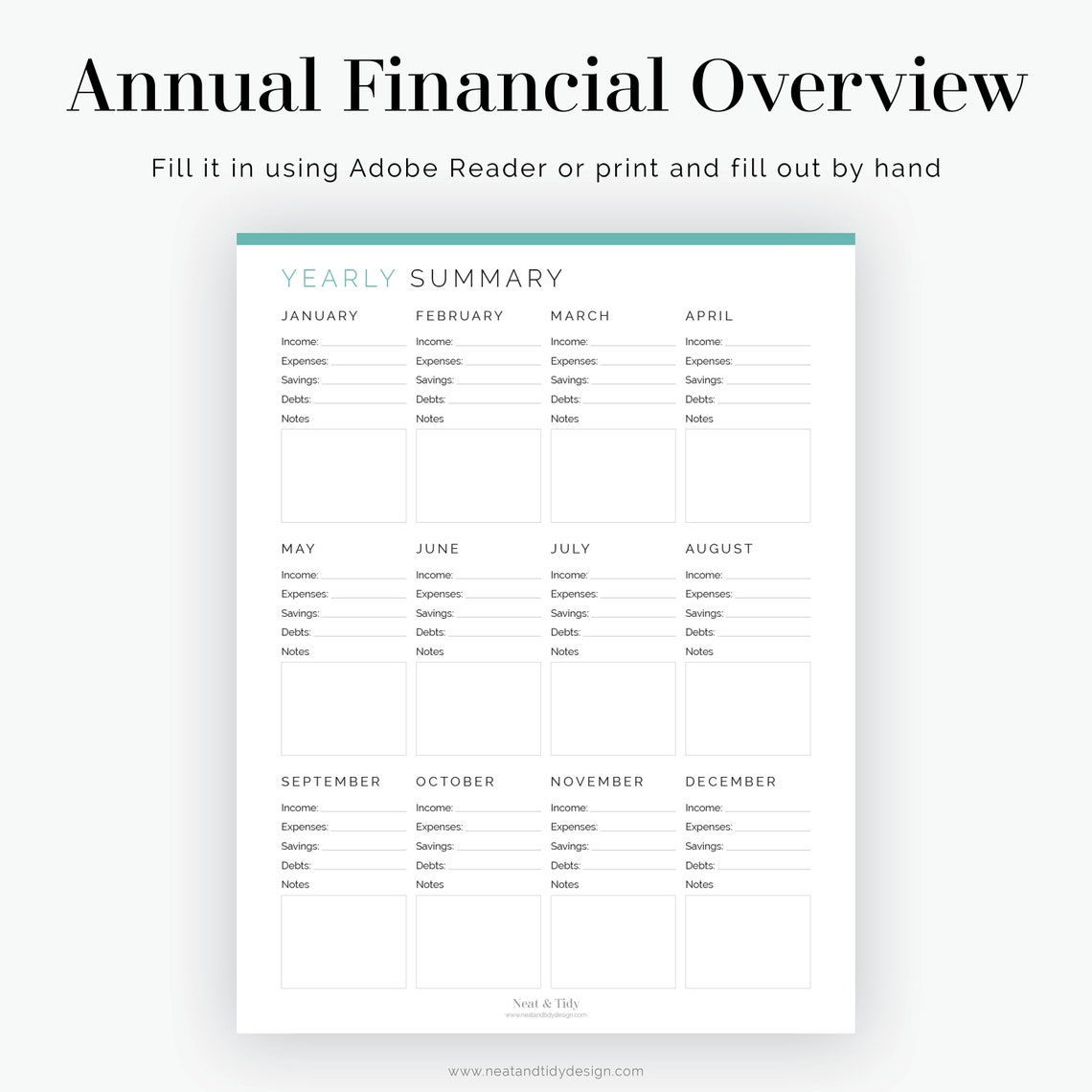 Yearly Financial Overview Fillable Printable PDF Finance | Etsy