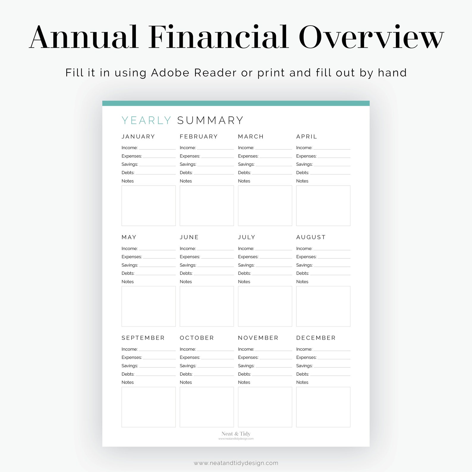Yearly Financial Overview - Fillable - Printable PDF - Finance Planner ...