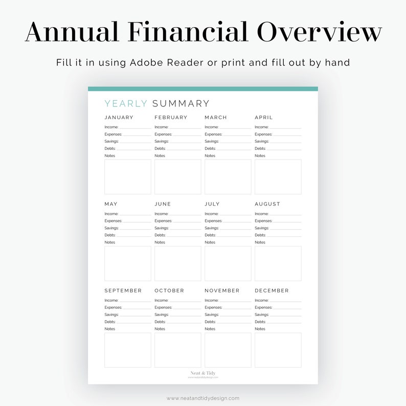 Yearly Financial Overview Fillable Printable PDF Finance Planner Home ...