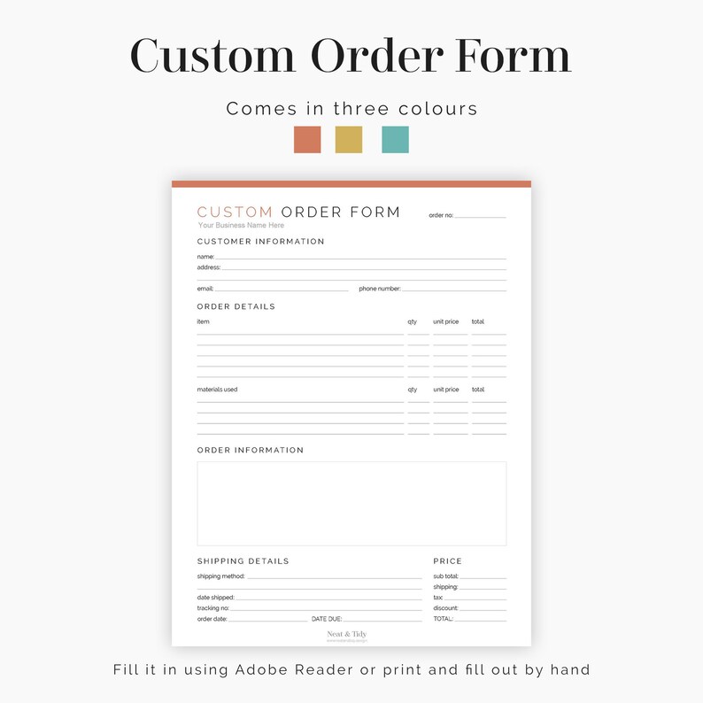 Custom Order Form Fillable Business Planner Printable Organizational ...