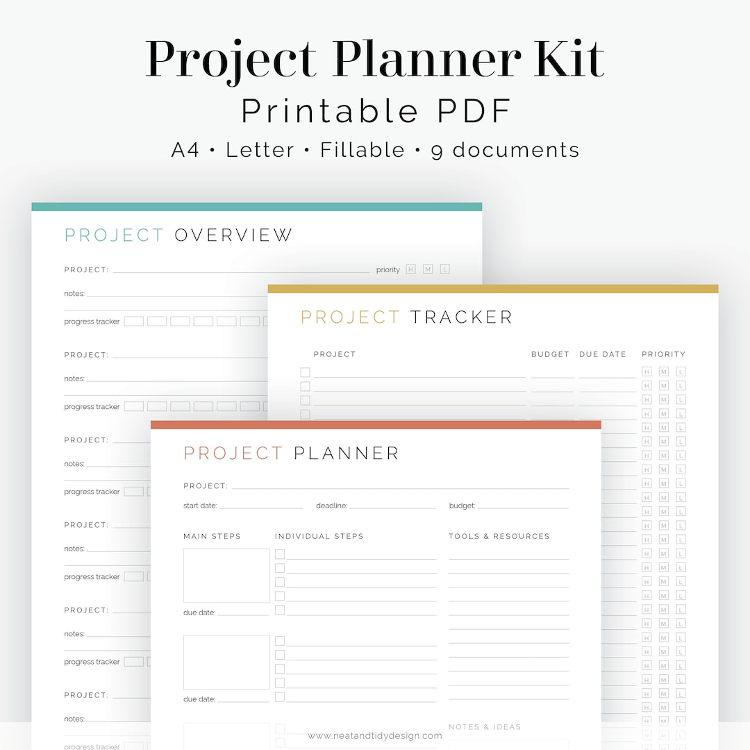 Project Planner Kit (9 Documents) - Fillable - Printable PDF - Task ...