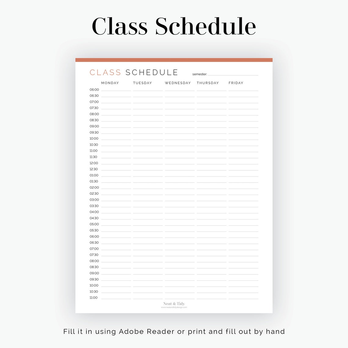 Class Schedule Fillable Printable PDF Student Planner, High School ...