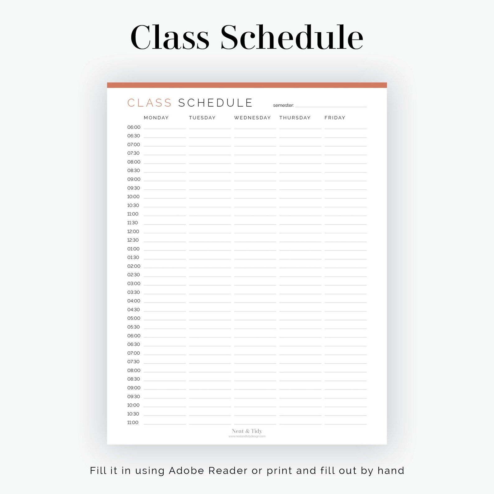 Class Schedule - Fillable - Printable PDF - Student Planner, High ...