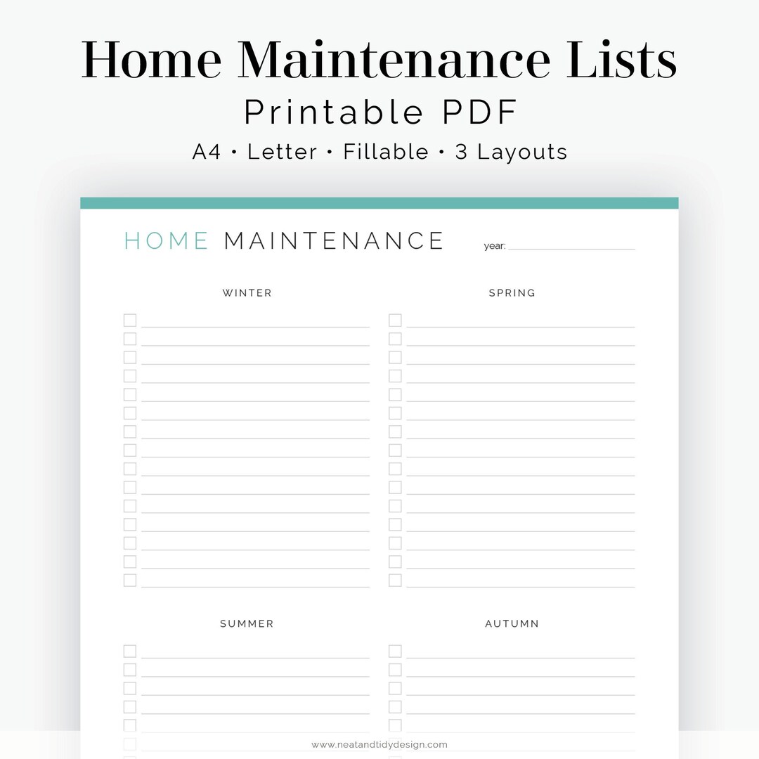 Home Maintenance Checklists - 3 Layouts - House Maintenance Tasks ...